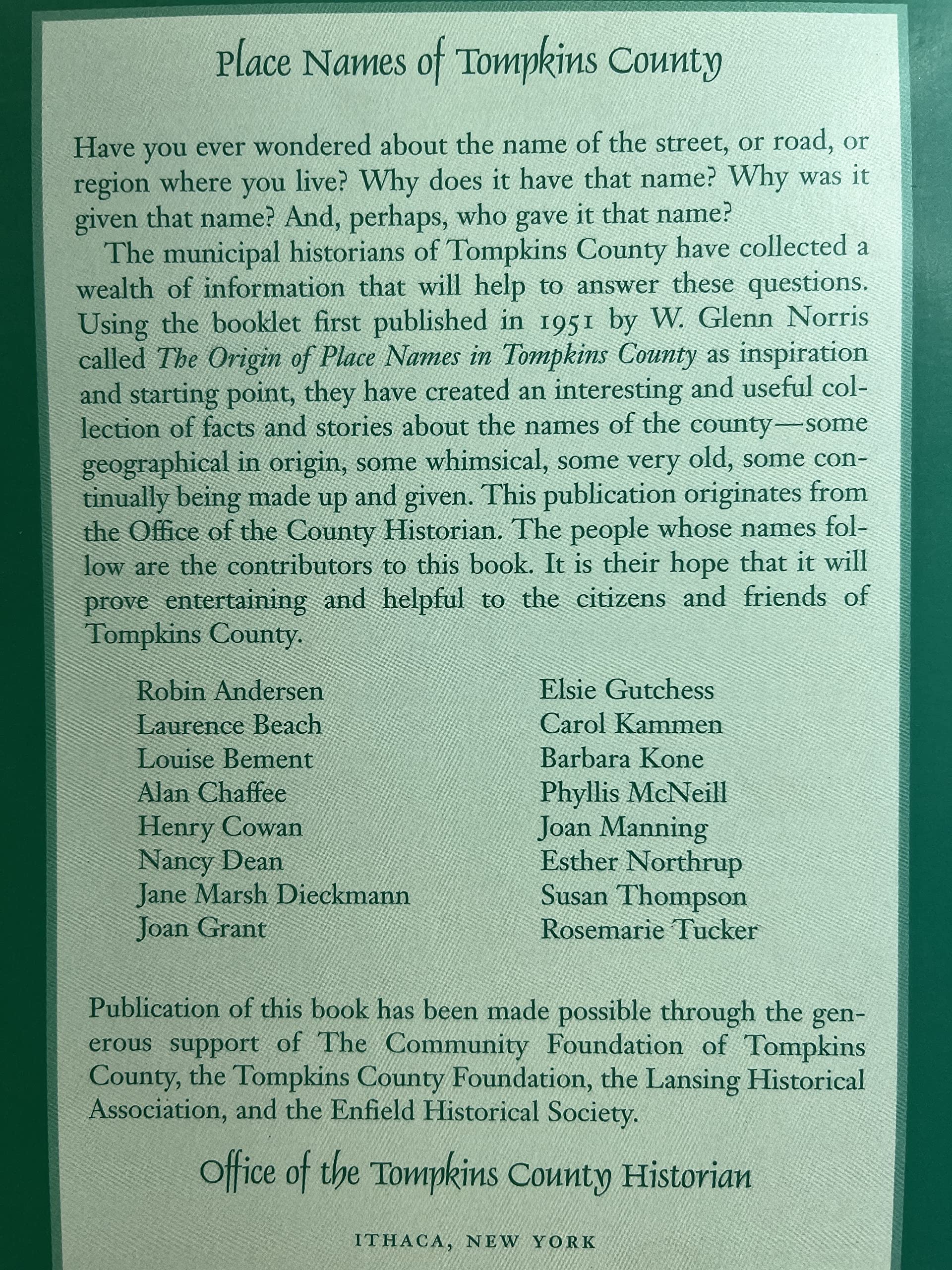 Place Names of Tompkins County by Carol Kammen | Goodreads