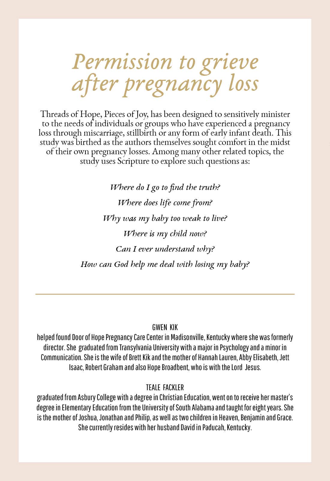 Threads of Hope, Pieces of Joy: A Pregnancy Loss Bible Study by Gwen ...