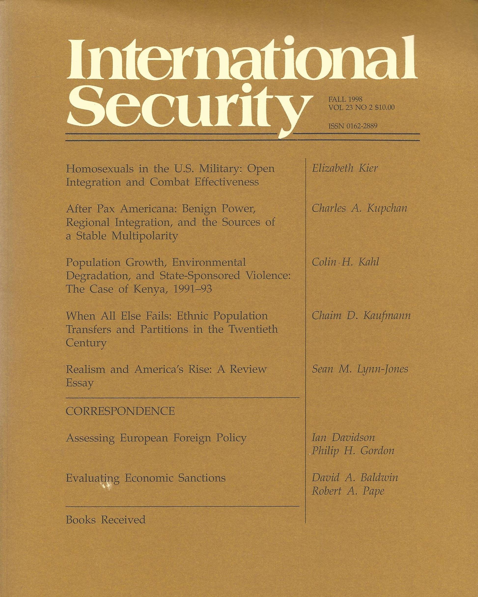 International Security : Homosexuals in U.S. Military; After Pax ...