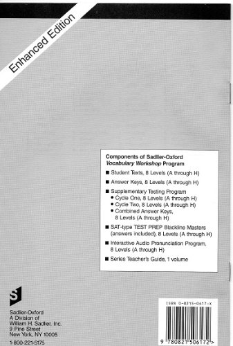 Vocabulary Workshop: Level B, Answer Key to Student Ext, Enhanced ...