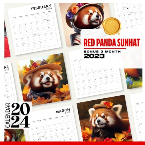 Red Panda Sunhat Calendar 2024: Jan 2024 to Dec 2024, Bonus 3 Months ...