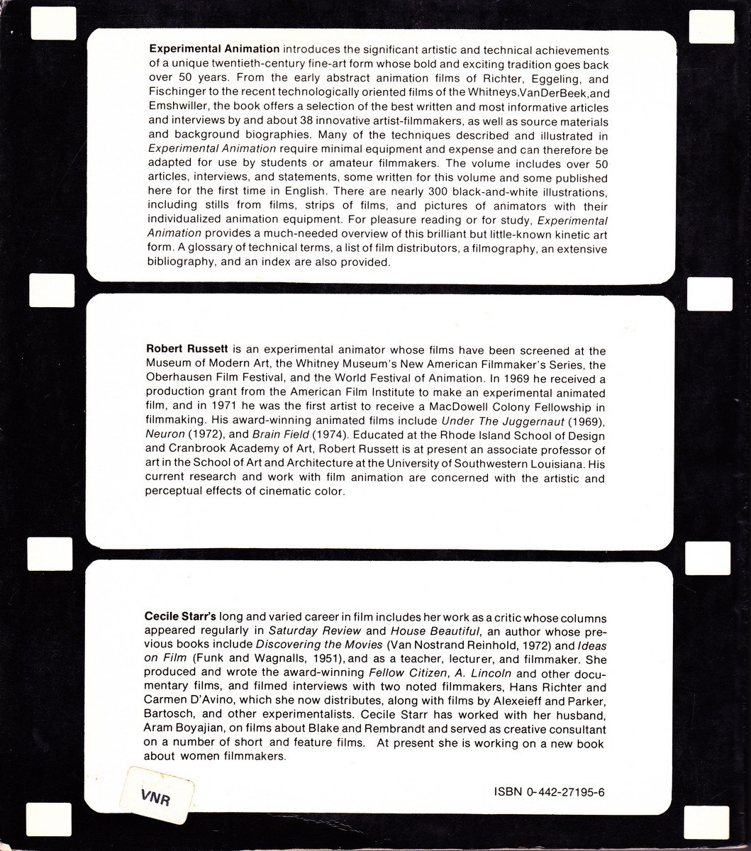 Experimental animation: An illustrated anthology by (Russett) Robert ...