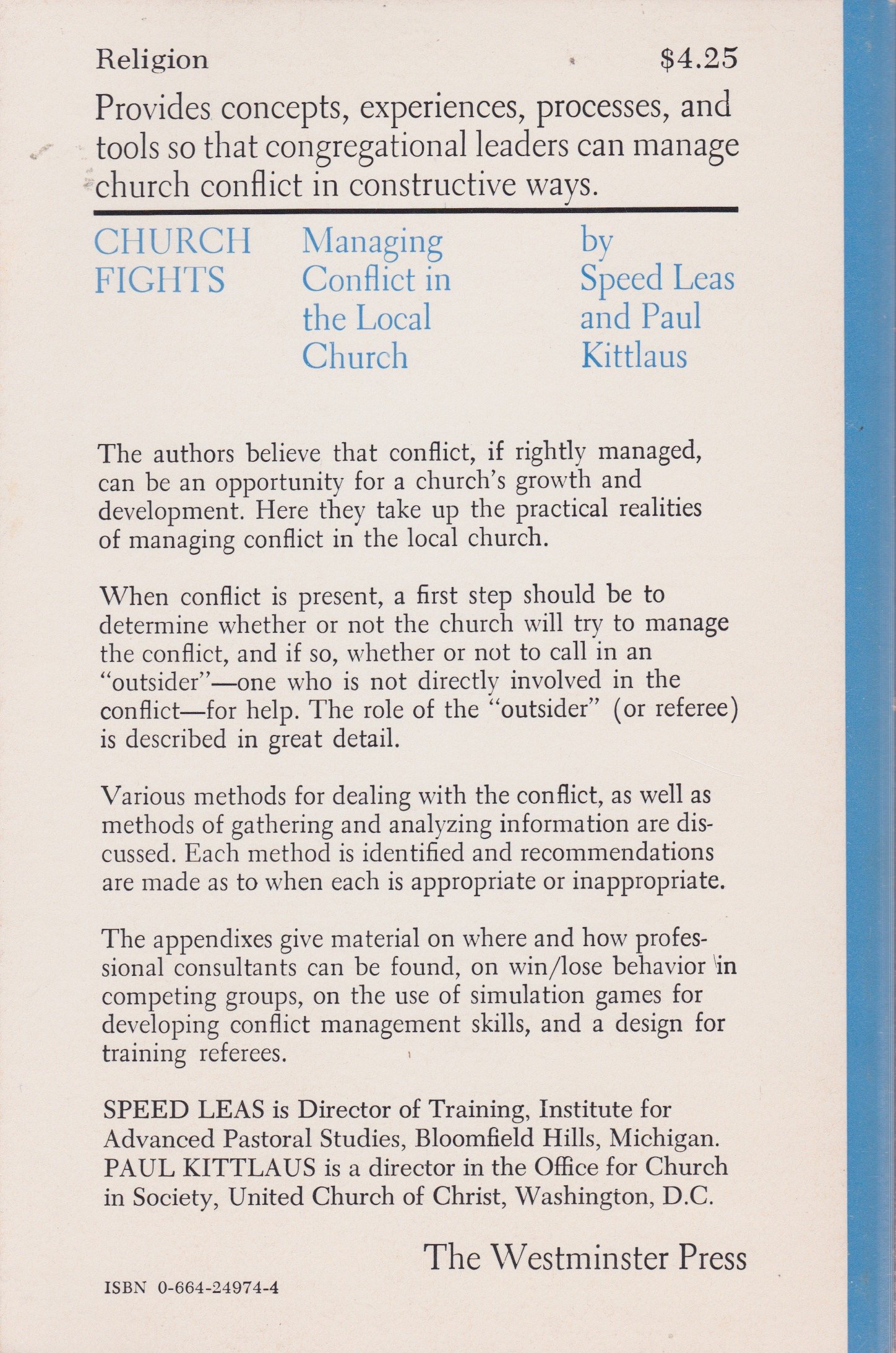Church Fights: Managing Conflict in the Local Church by Speed Leas ...