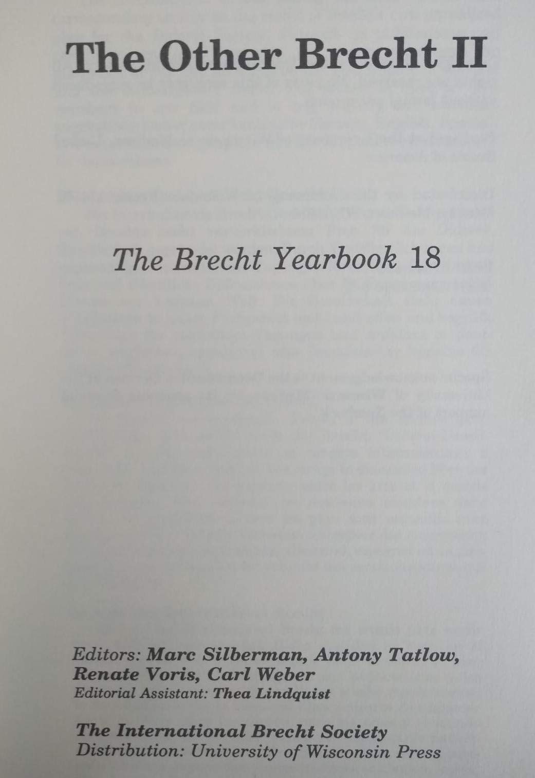 The Other Brecht II/Der Andere Brecht II by Marc Silberman | Goodreads