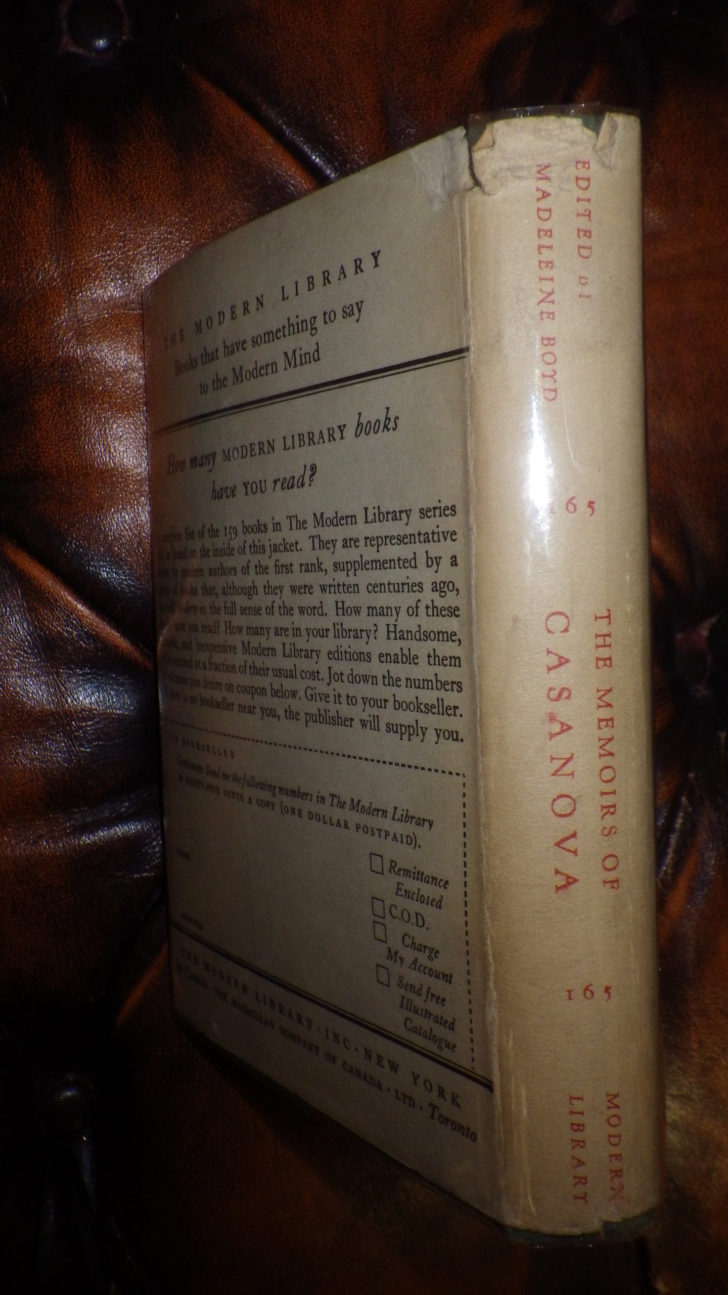 Jacketed First Edition of Modern Library THE MEMOIRS OF JACQUES ...