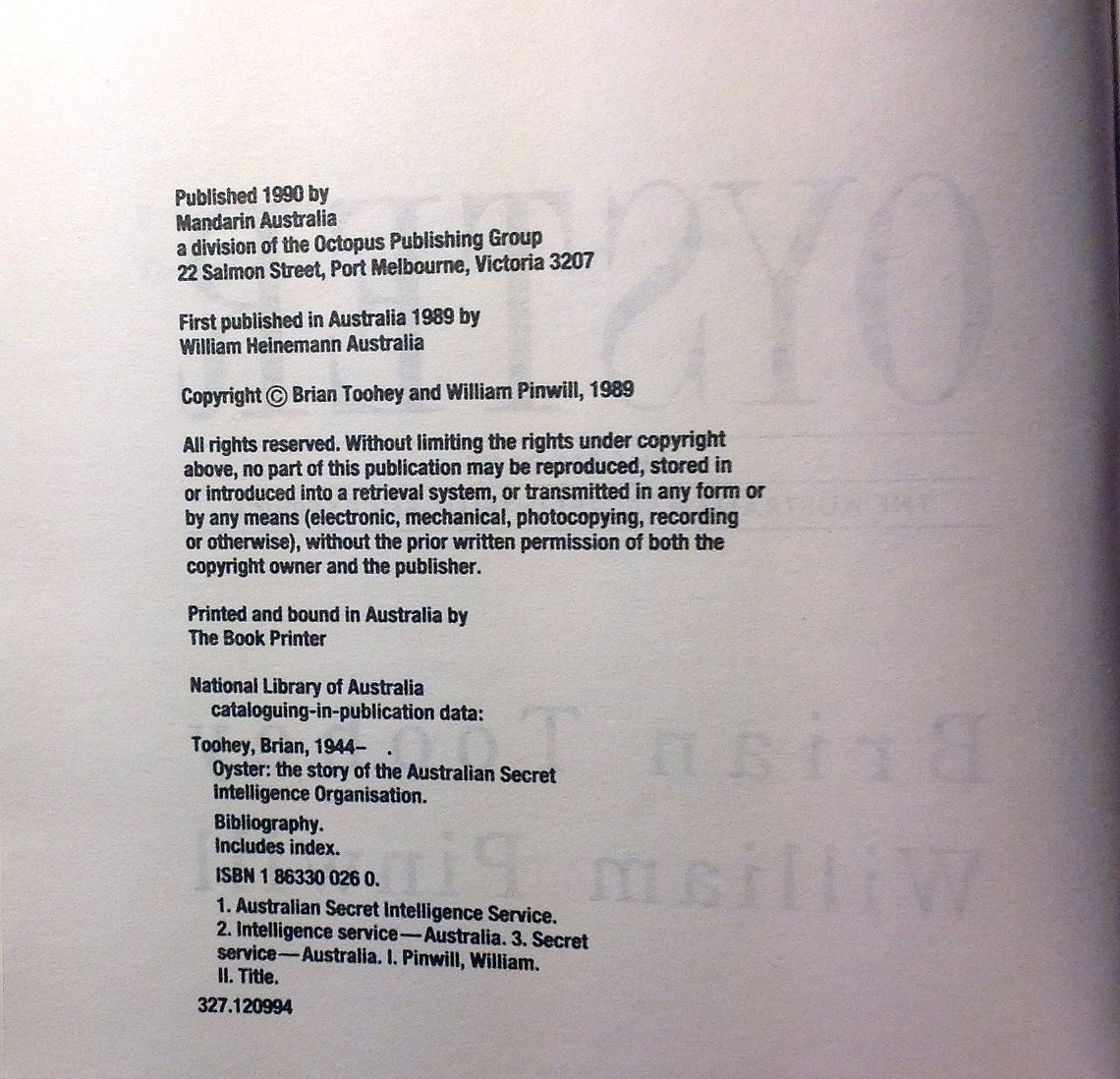 Oyster : The Story of the Australian Secret Intelligence Service by ...