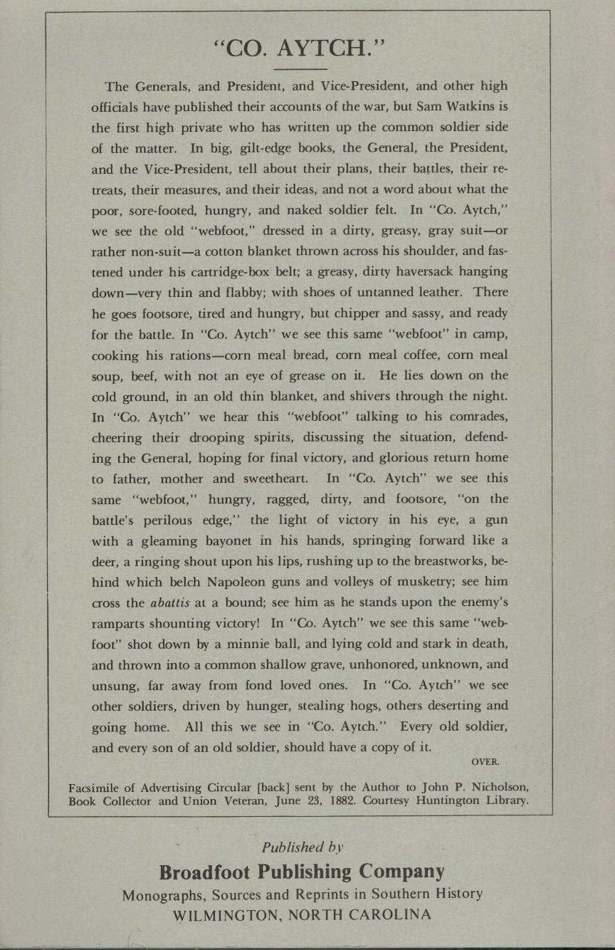 Co. Aytch: A Side Show of the Big Show by Sam R. Watkins | Goodreads