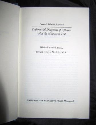 Differential Diagnosis of Aphasia With the Minnesota Test by Hildred ...