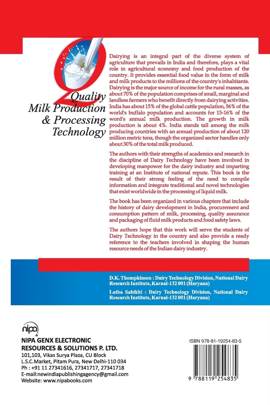 Quality Milk Production and Processing Technology by D K Thompkinson ...