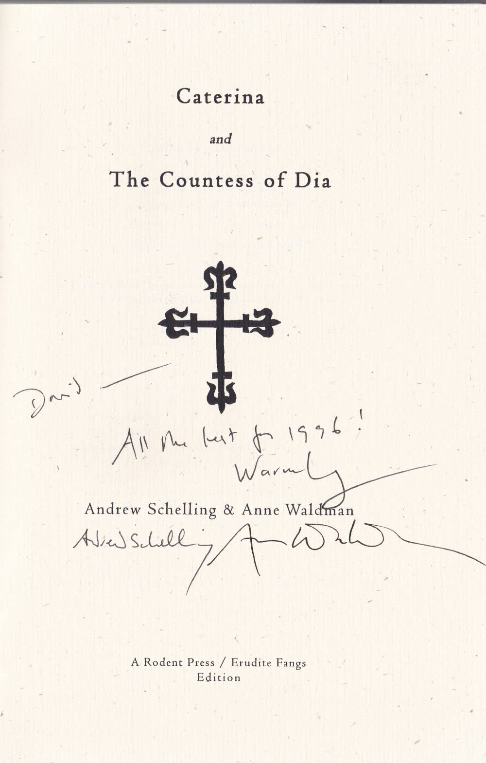 CATERINA and THE COUNTESS OF DIA. by Andrew; Waldman Anne. Schelling ...