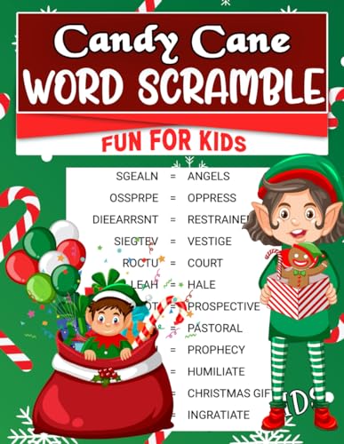 Candy Cane Word Scramble Fun For Kids: Word Scramble Puzzle book For ...