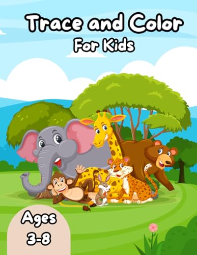 Trace and Color For Kids: Cute animals tracing and coloring book for ...