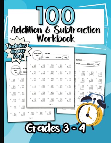 100 Math Timed Test Workbook: Addition and Subtraction Worksheets for ...