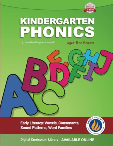 Kindergarten Phonics Workbook Ages 5-6 Years Early Literacy: Vowels ...