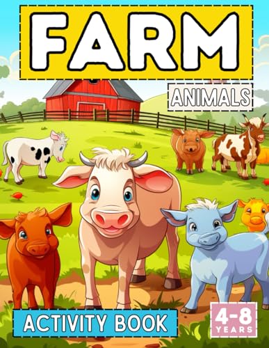 farm animals activity book for kids 4-8 including coloring pages, dot ...