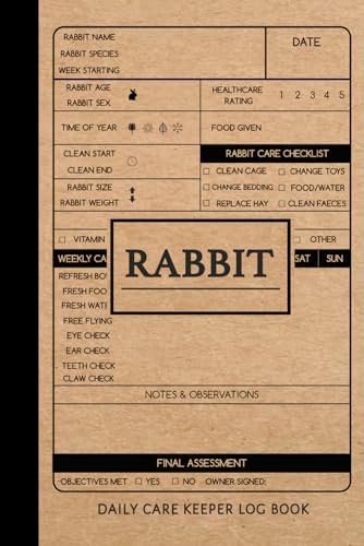 Rabbit Daily Care Keeper Log Book: Hare Carers Journal. Detail & Note ...