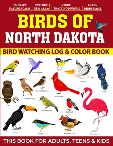 Birds Of North Dakota: Bird Watching Log & Coloring Book With 50 ...
