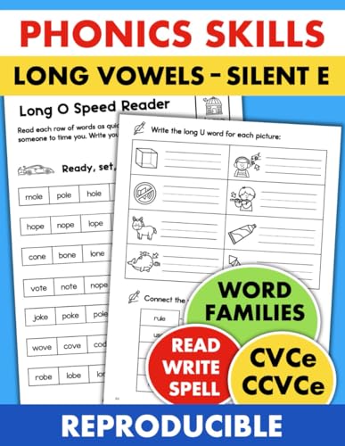 Phonics Long Vowels Silent E Workbook Grades 1-2 Reading Writing ...