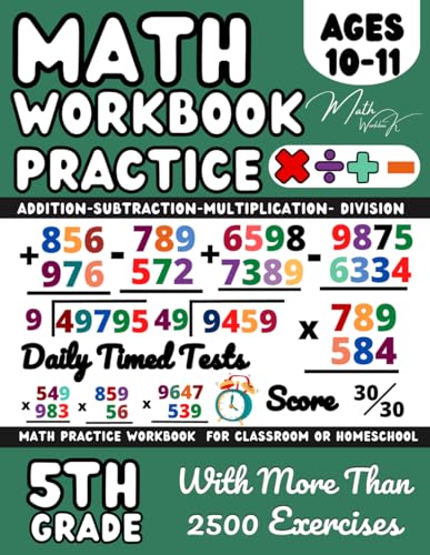 5th Grade Math Workbook Addition, Subtraction, Multiplication, Division ...