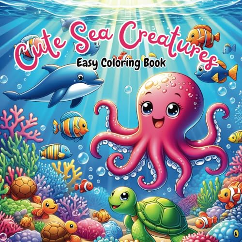 Cute Sea Creatures. Easy Coloring Book: 41 Different Jumbo Sized Sea ...