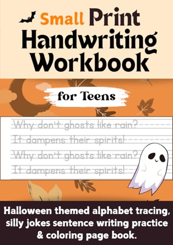 Small Print handwriting workbook for teens: Fun halloween themed small ...