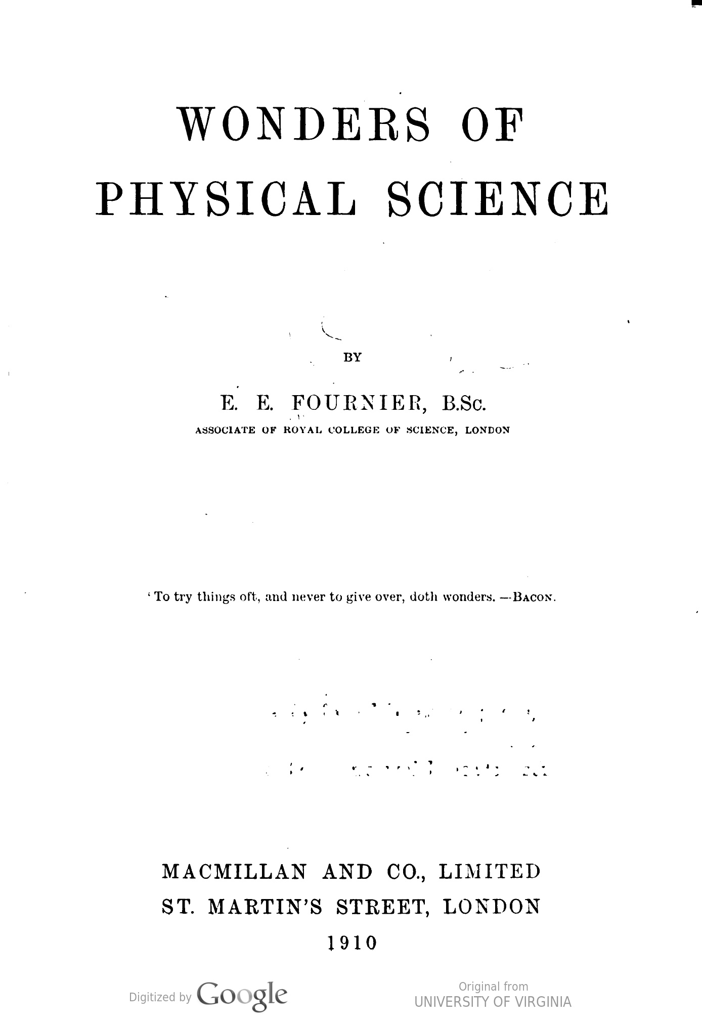 Wonders of Physical Science by E.E. Fournier d'Albe | Goodreads