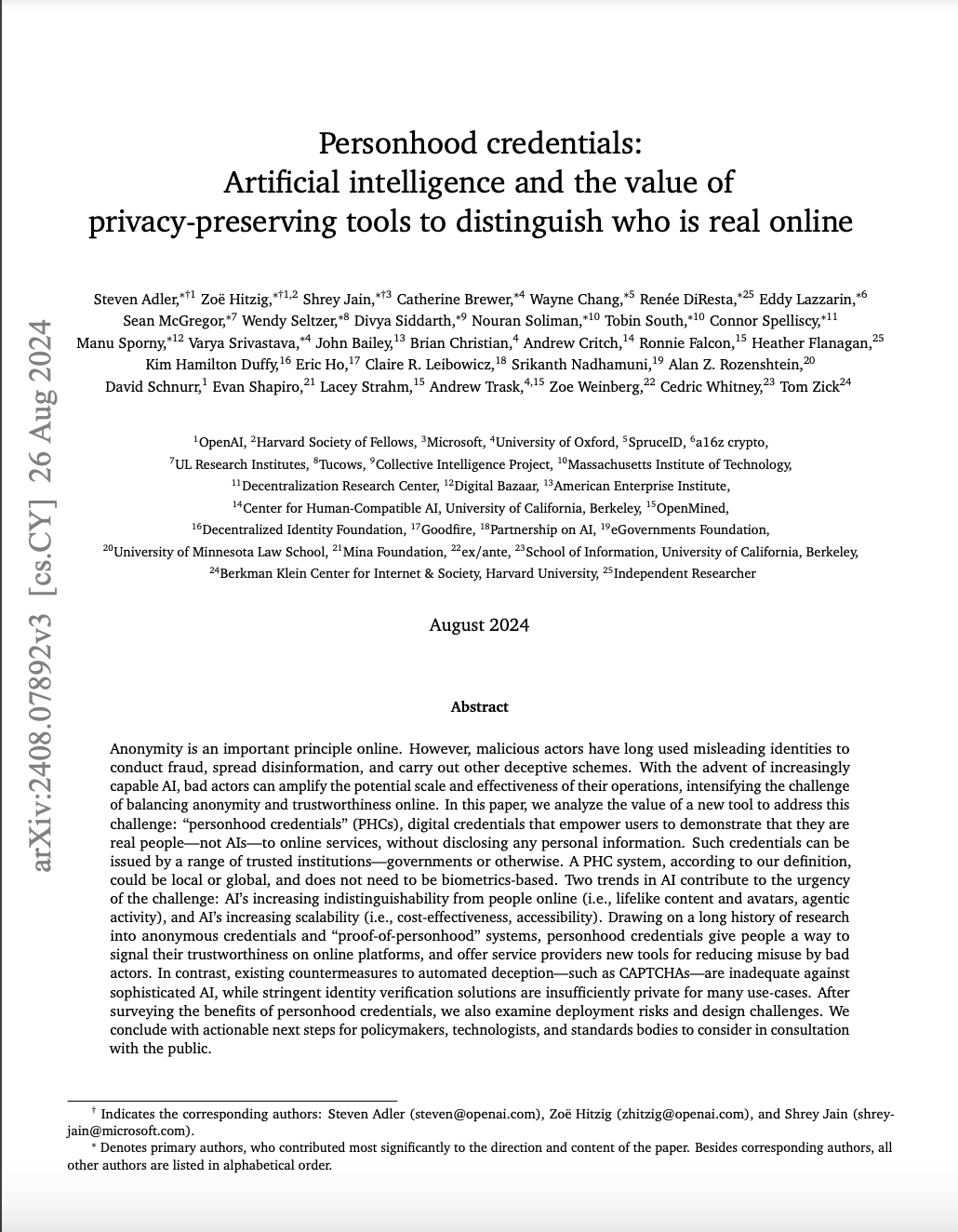 Personhood credentials: Artificial intelligence and the value of ...
