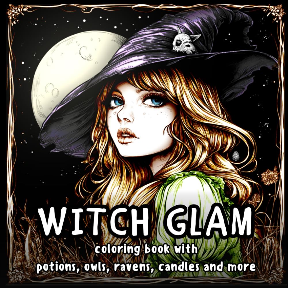 Witch Glam Coloring Book with Potions, Owls, Ravens, Candles and More ...