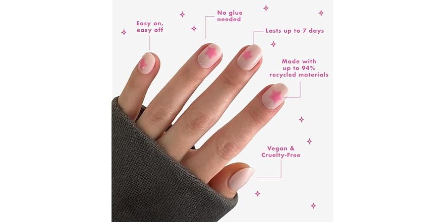 Olive & June Super Stick Mani Press-On Nails Pink Star Party