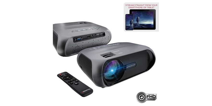 Monster 1080p Projector & 120in Screen