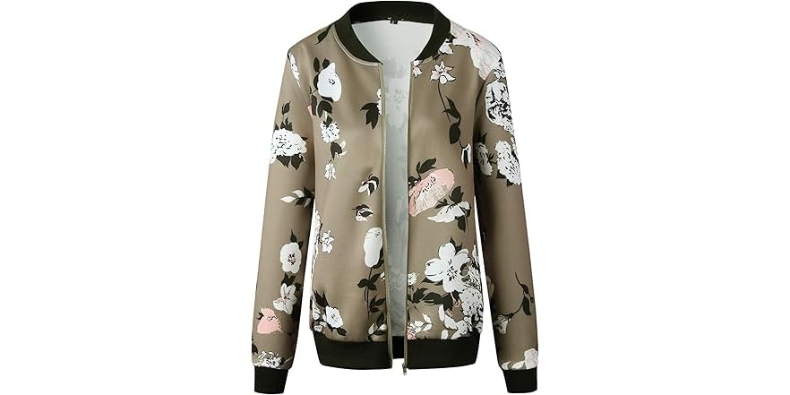 ECOWISH Women's Floral Zip Up Jacket, L