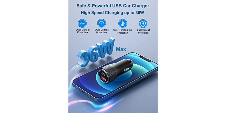 (3 Pack) OKRAY 36W USB & USB-C Car Charger