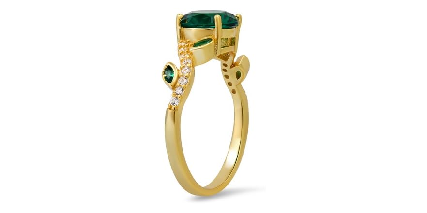 Gold Over Silver Emerald Floral Ring