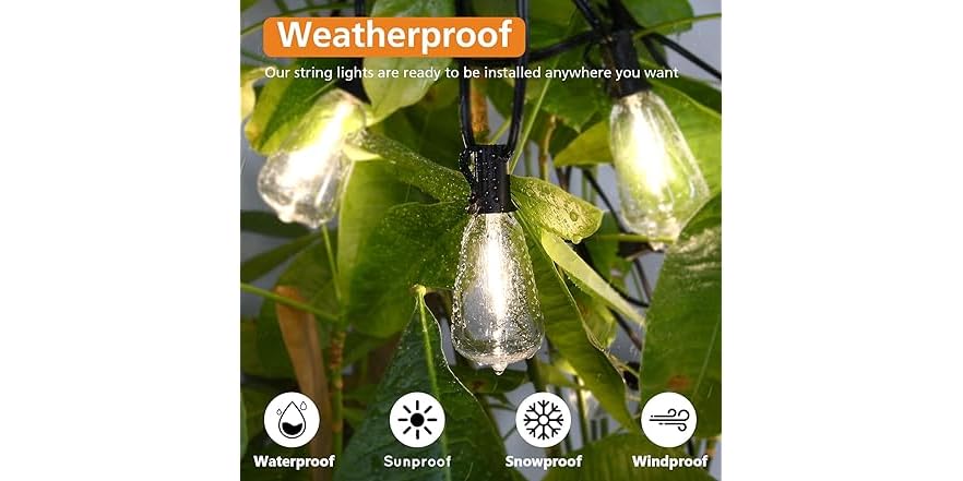 Brightever Dimmable Outdoor String Lights w/ Remote,50FT