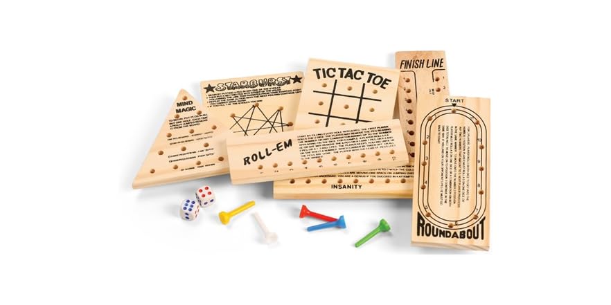 7 Pack Mini Wood Games with Dice and Pegs, Tic Tac Toe, Mind Magic ...