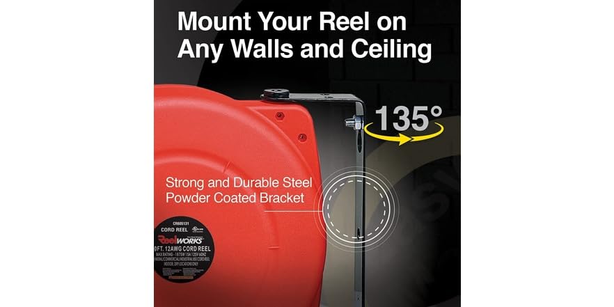 ReelWorks 40' 12AWG Retractable Extension Cord Reel