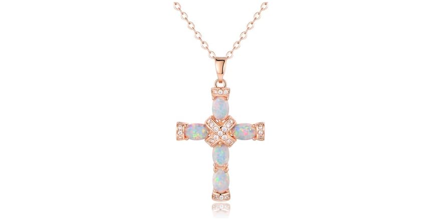 Rose Gold Fire Opal Cross Charm Necklace