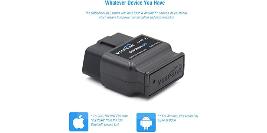 Veepeak OBDCheck BLE OBD2 Bluetooth Sca