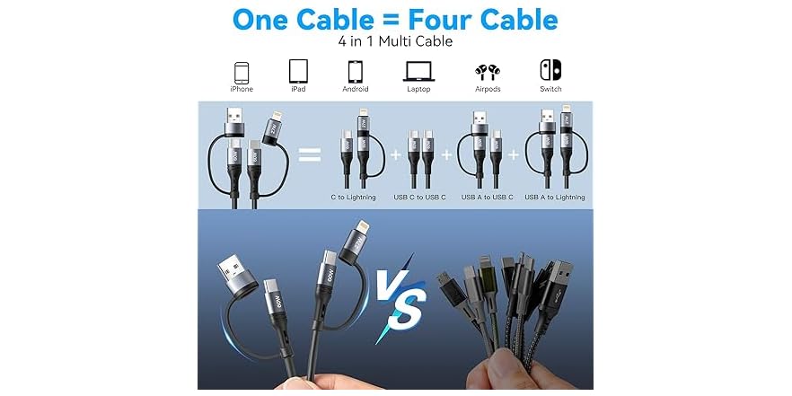 Miger 4FT Coiled 4-in-1 Charging Cable