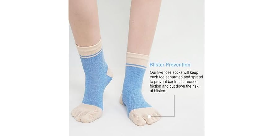 5 Pair Women's Cotton Toe Crew Socks