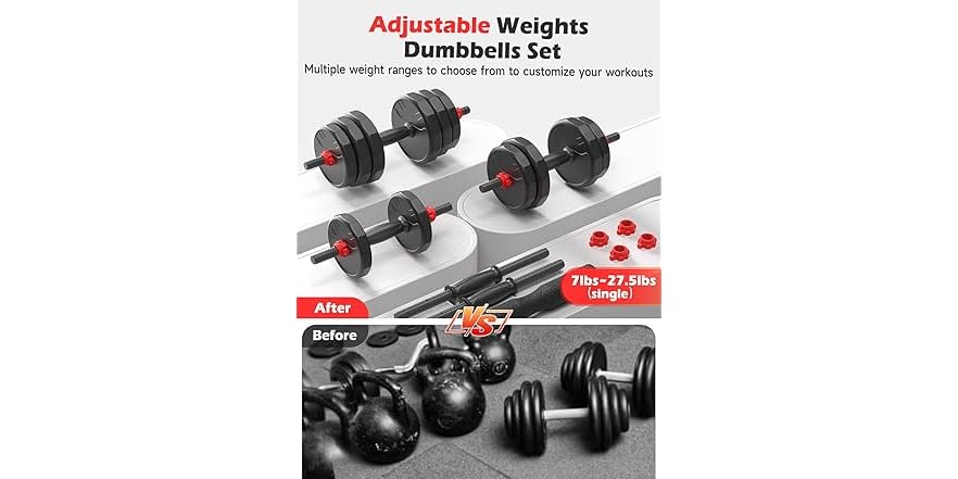 UKEEP Adj Dumbbells Sets 3IN1 55LB (27.5LB Pair)