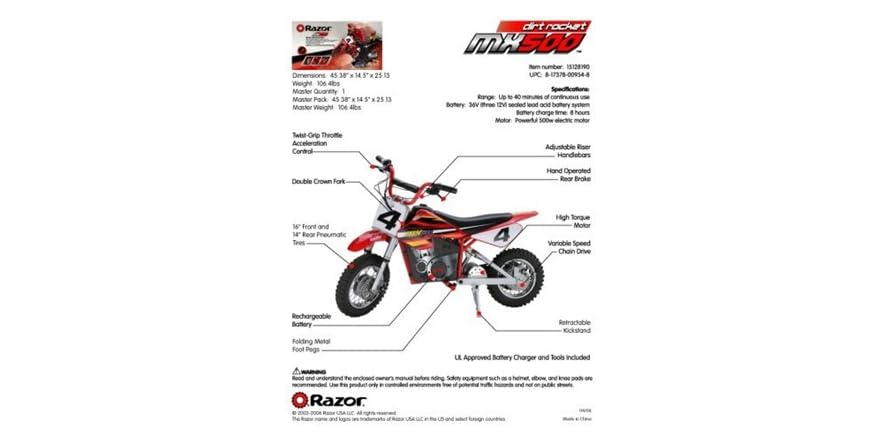 Razor MX500 Rocket Ride On Electric Dirt Bike