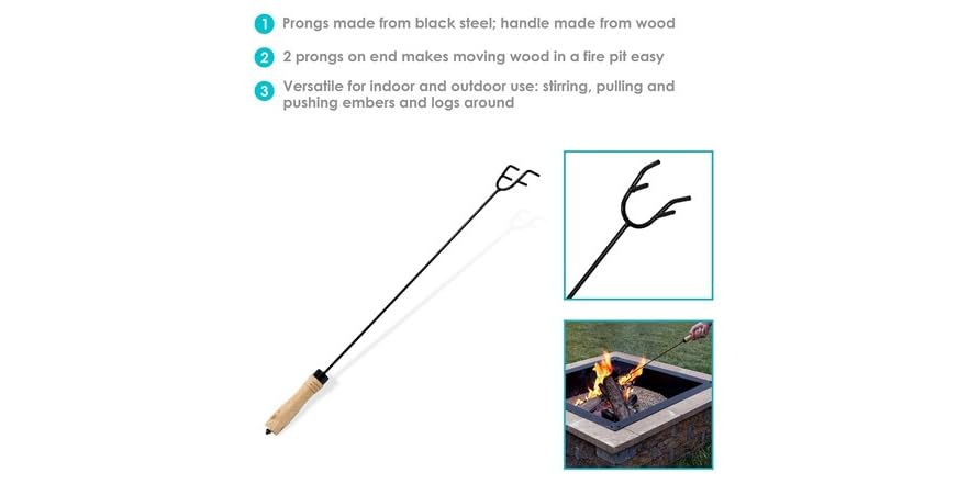 Sunnydaze 32" Fire Pit Poker w/ Wood Handle