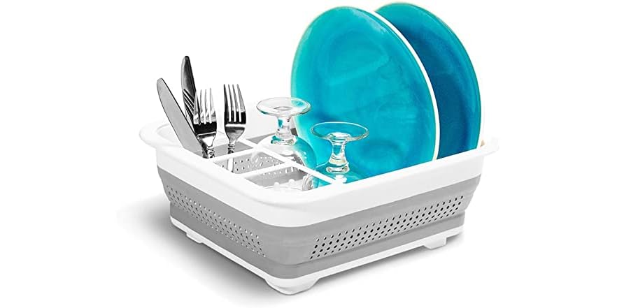 madesmart Collapsible Dish Rack, Grey/White
