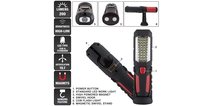 LED Flashlight with Magnetic Swivel Base & Hook