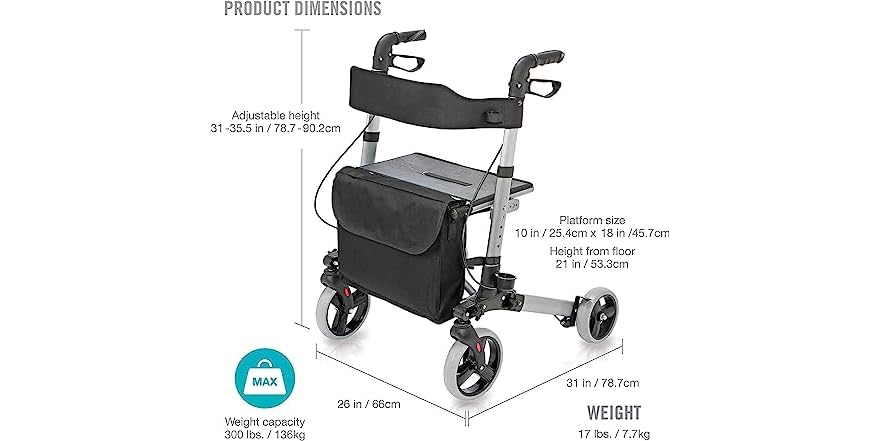 HealthSmart Walker Rollator with Seat