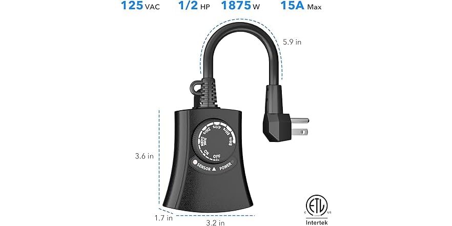 HBN Waterproof Outdoor Photocell Light Timer - 2 Outlets