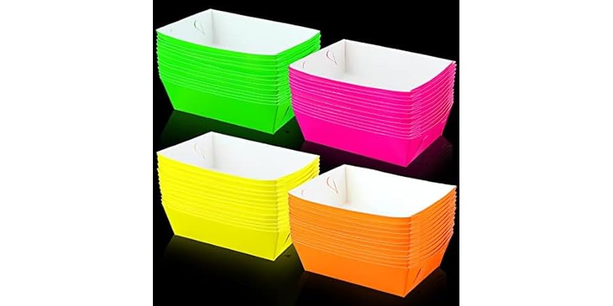 48 PC Neon Glow Party Paper Food Trays