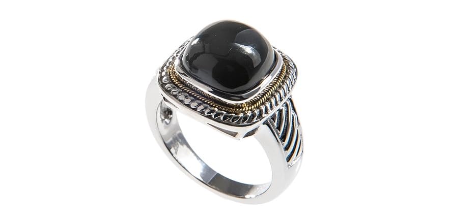18kt Gold Accent Square Black Agate Ring