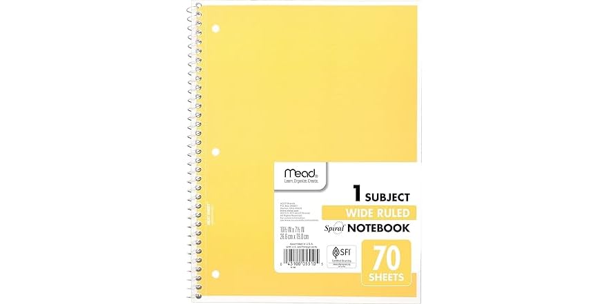 Mead Spiral Notebook 1 Subject Wide Rule